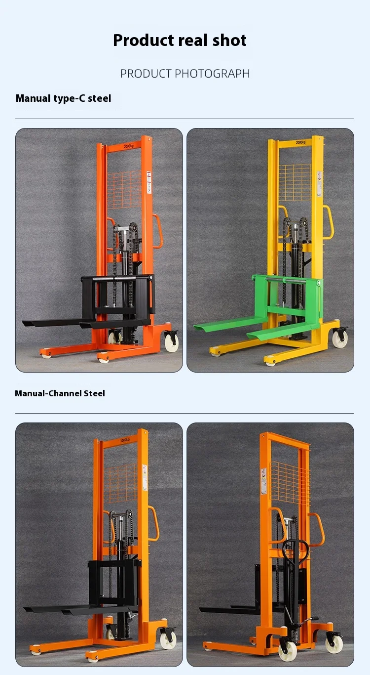 2 Tons Electric Forklift Manual Hydraulic Adjustment New Condition Truck Stacker Hand Push Lift ...