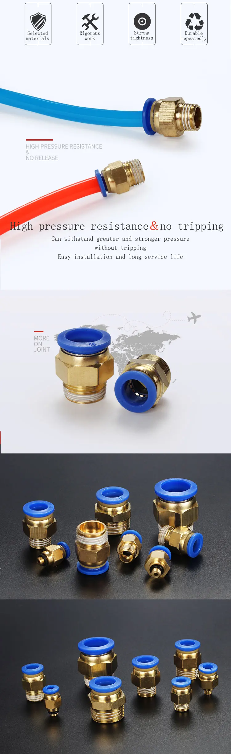 Pc Series Pc4-m5 Straight Male One Touch Push To Connect Pneumatic ...