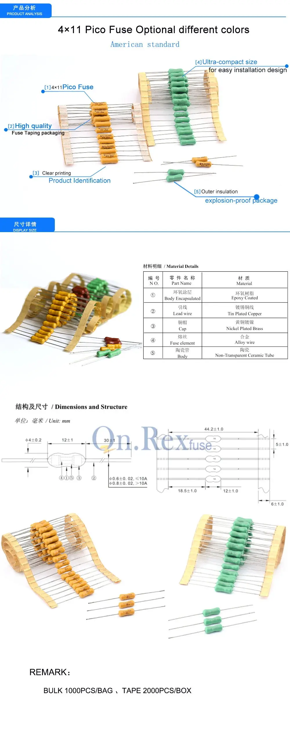 4x7 Fast-Acting Subminiature Axial Leaded PICO Fuse 3A