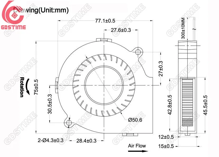 75mm X 75mm X 15mm 7515 3 Inches 5v 12v 24v Dc Brushless Blower Fan ...