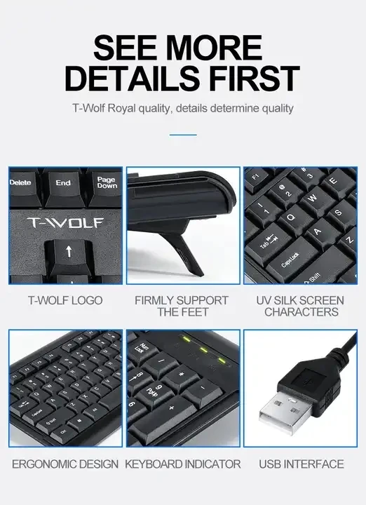 TWOLF TF500 Gaming Keyboard and Mouse Combo for PC Desktop