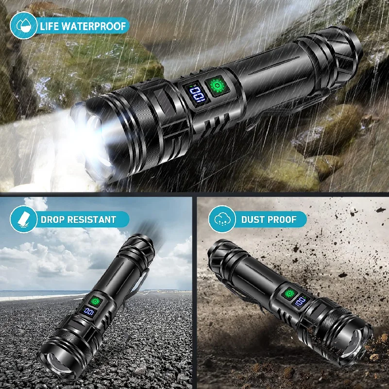 Outdoor Digital Power Display Flashlight 5000 Lumens Super Bright ...