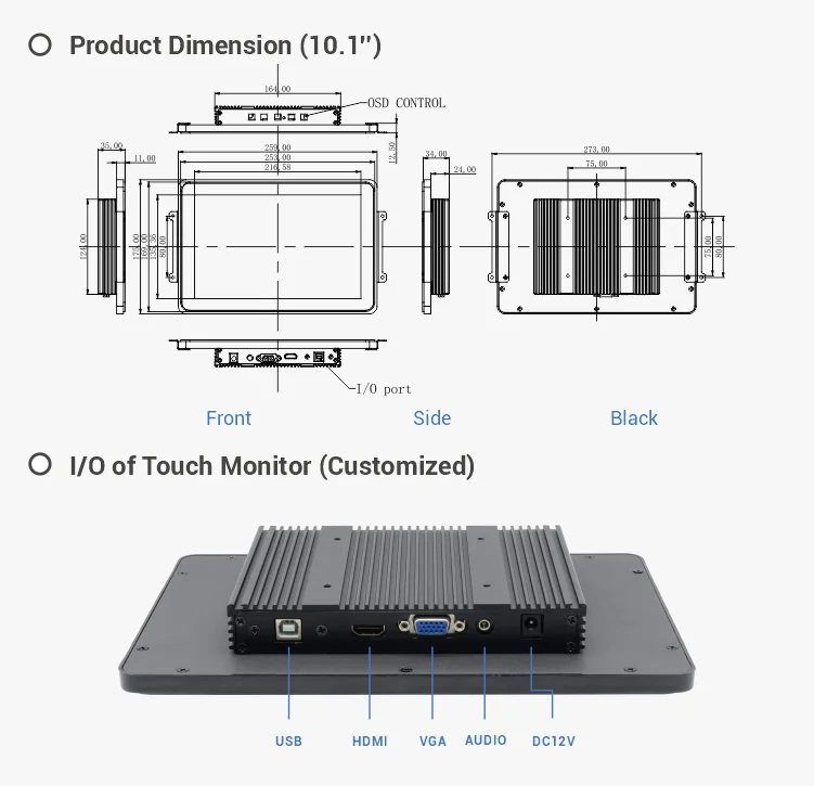Mini Computer Monitor LCD 10 Inch Industrial Touch Screen