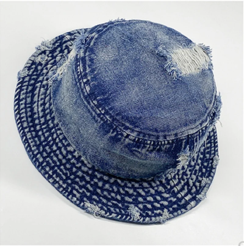 Custom 2022 Jean Distressed Fashion Sun Bucket Hat In Stock Fashion ...