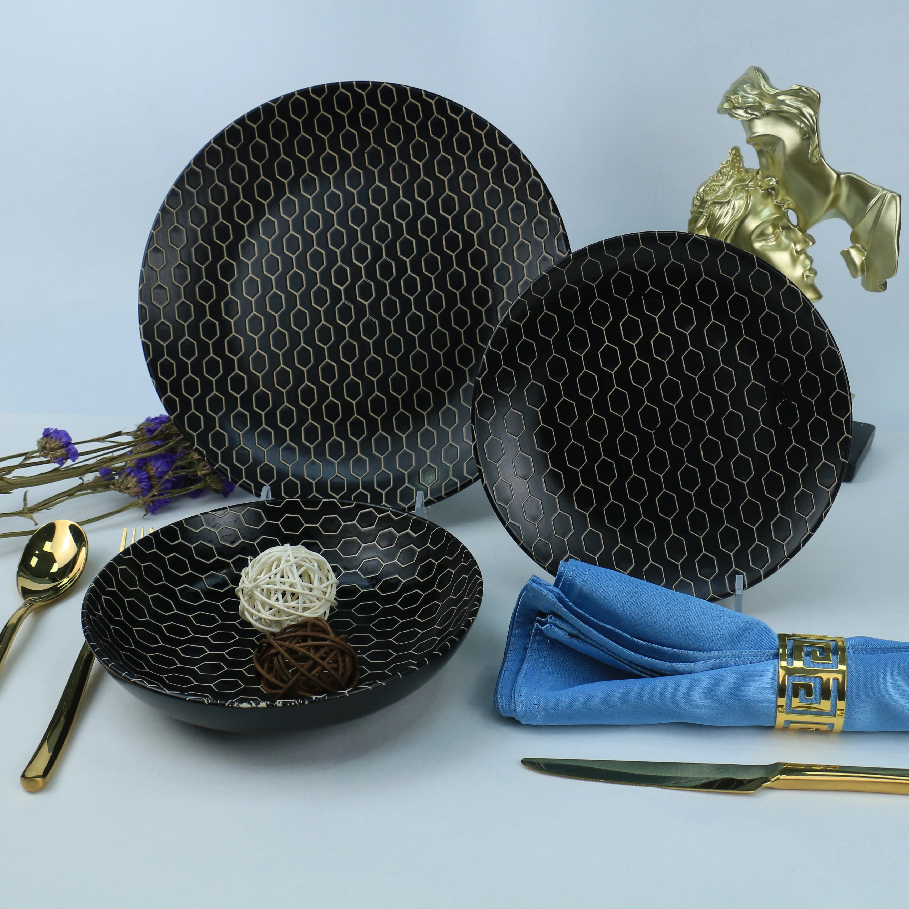 18pcs Pad Printing Dinner Set - Fashionable Ceramic Plates