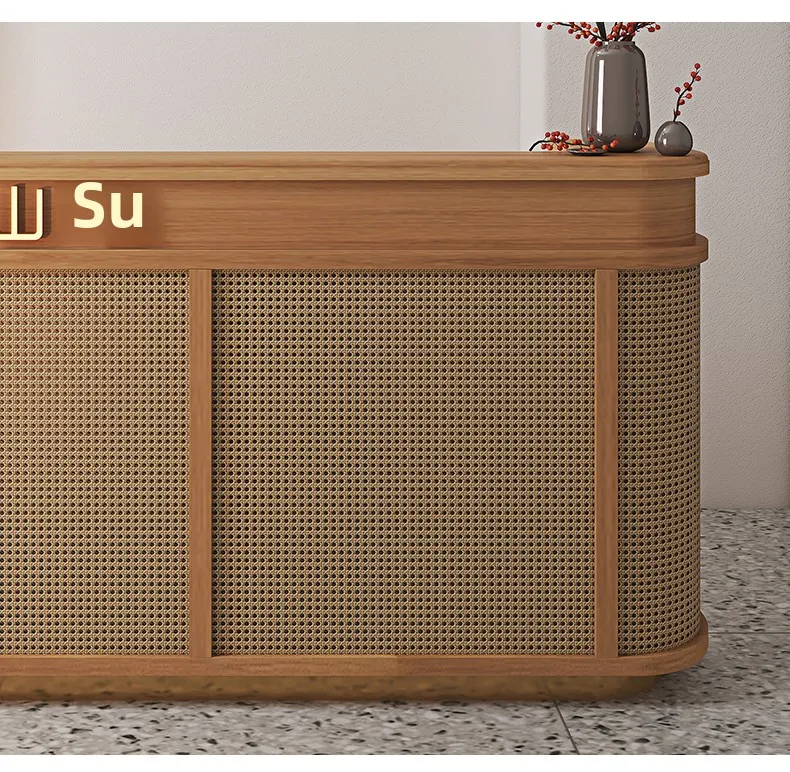 Wabi-sabi Style Rattan Reception Desk for Commercial Use