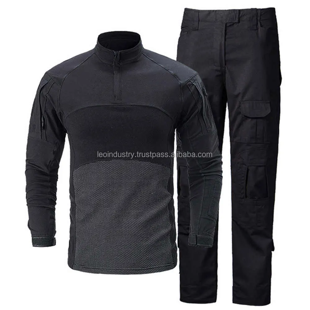 Todo Negro Uniforme De Seguridad Al Aire Libre Mangas Largas Táctico ...