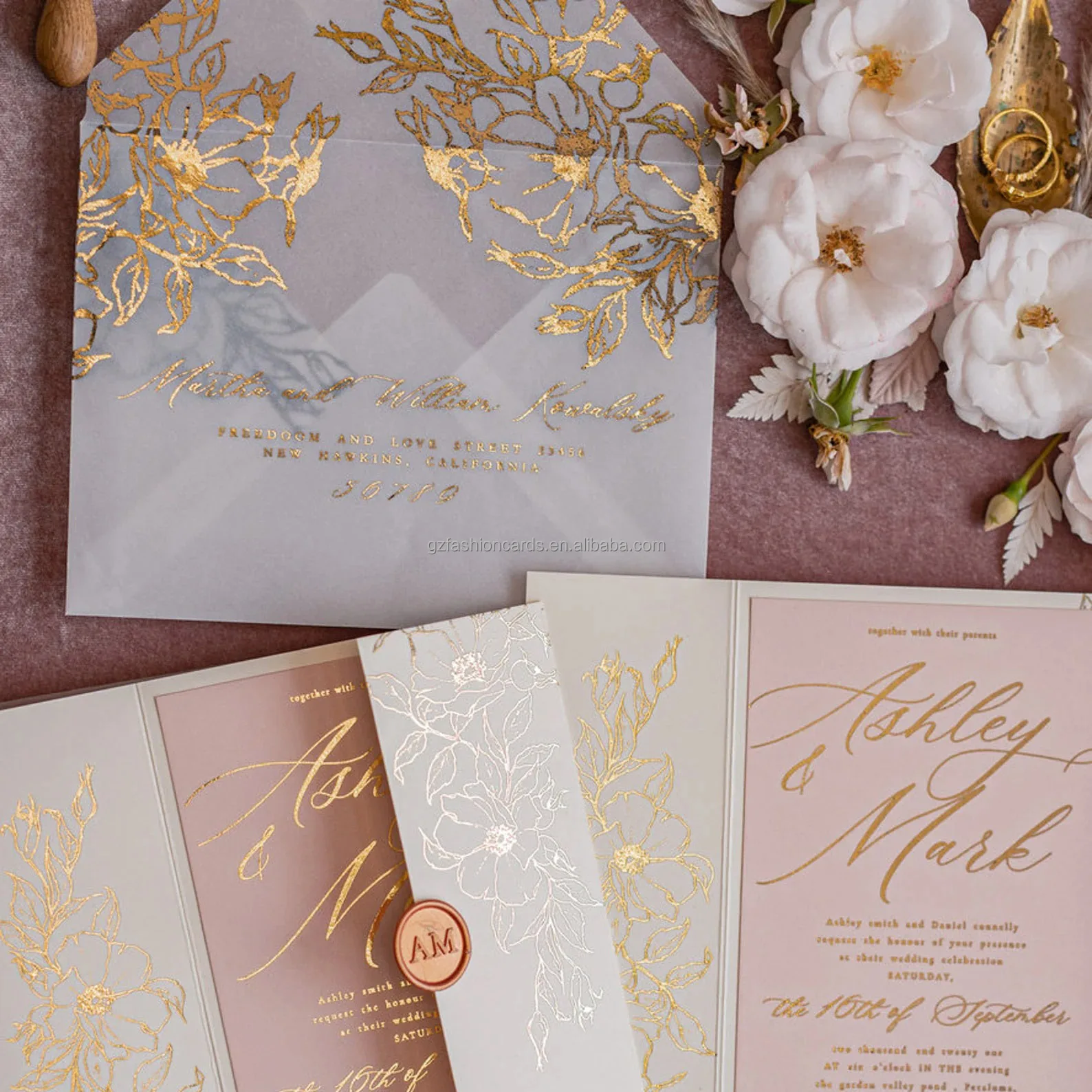 Custom Printed Floral Design Wedding Invitation Cards With Rsvp & Oem