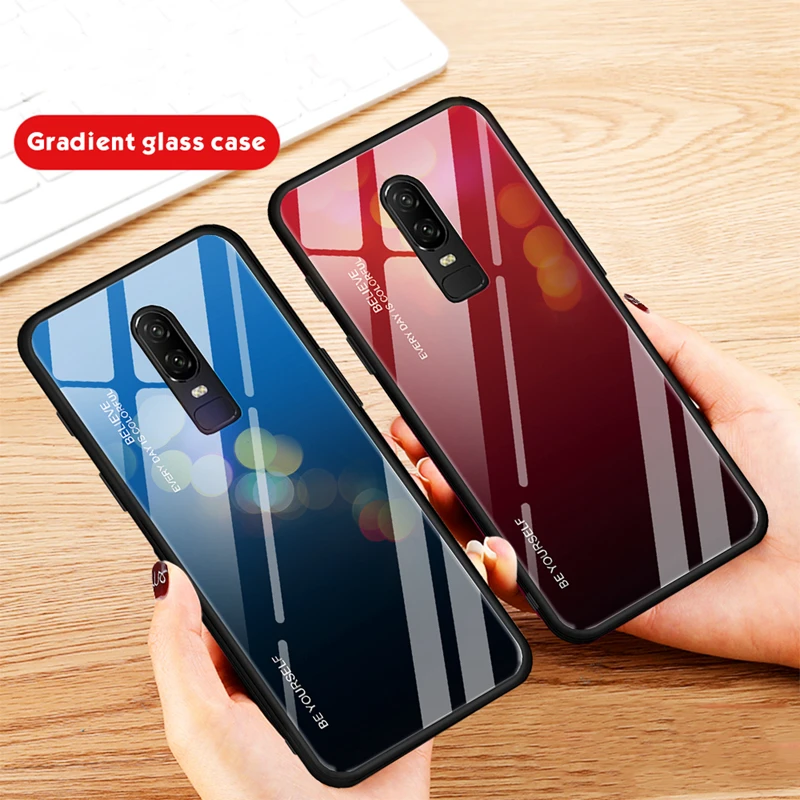 Protective Case For Oneplus 6t 6 Tempered Glass Gradient Case One Plus ...