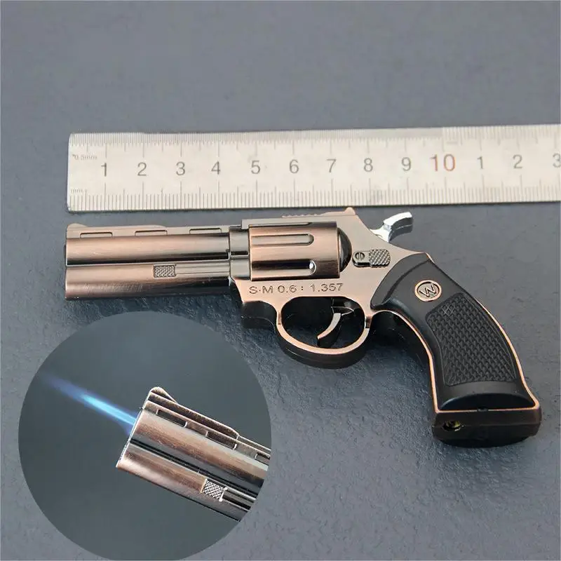 Fuya Revolver Refillable Lighters Red Flame Inflatable Pistol Model ...