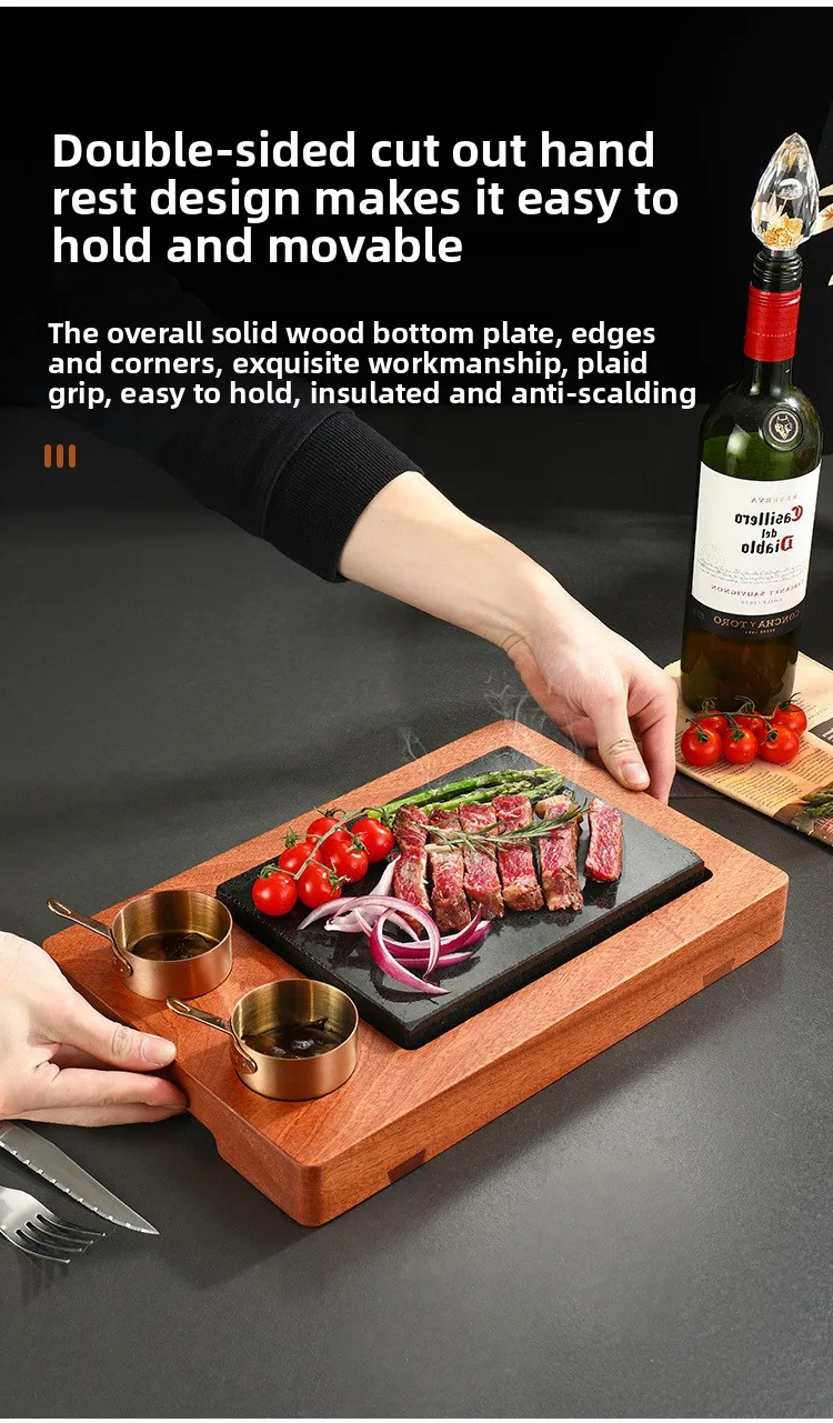 New Volcanic Steak Stone with Extra Thick Sapele Wood Plate Grilled ...
