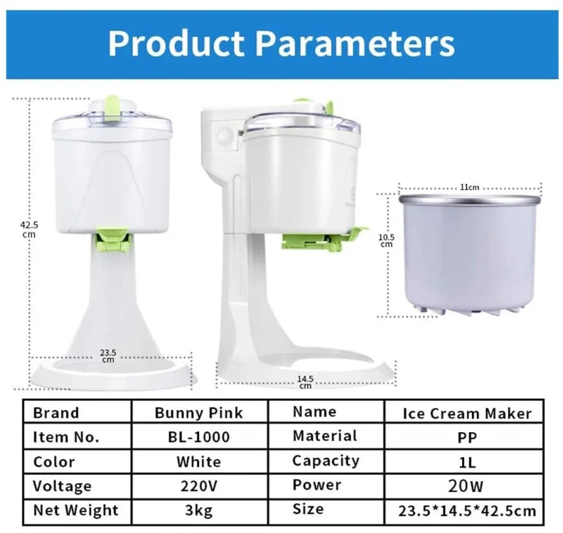 2020 Hot 1000ml Mini Portable Home Use 20w Automatic Fruit Ice Cream ...