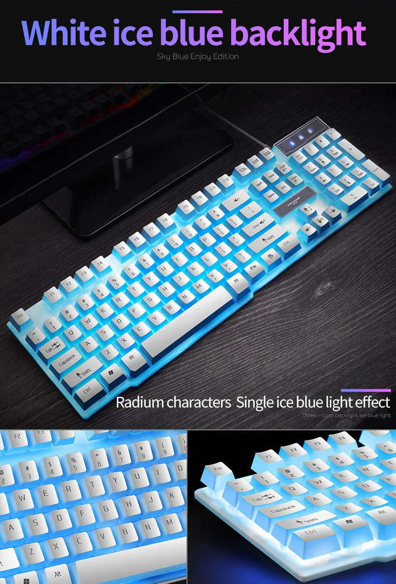 Dazzle light set computer wired mouse and keyboard set hover key game ...