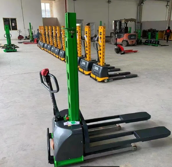 1 톤 리튬 배터리 세미 전기 및 완전 전기 휴대용 지게차 자체 적재 스태커 내구성 모터 및 베어링 Buy 휴대용 지게차세미 전기 지게차셀프 로딩 스태커강력한 모터