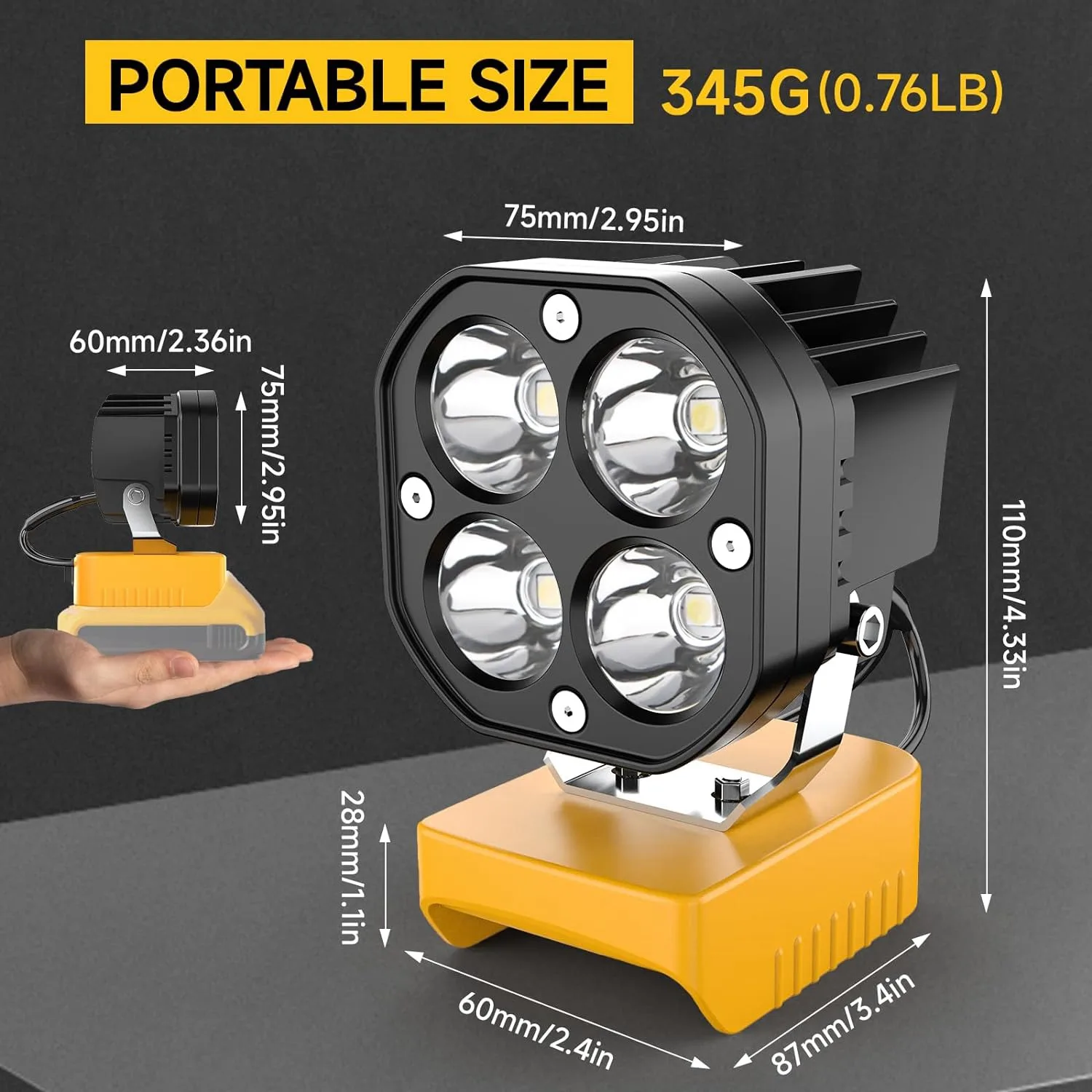 18v 21v Battery Compatible 40W 6000LM Cordless Work Light 120 ...