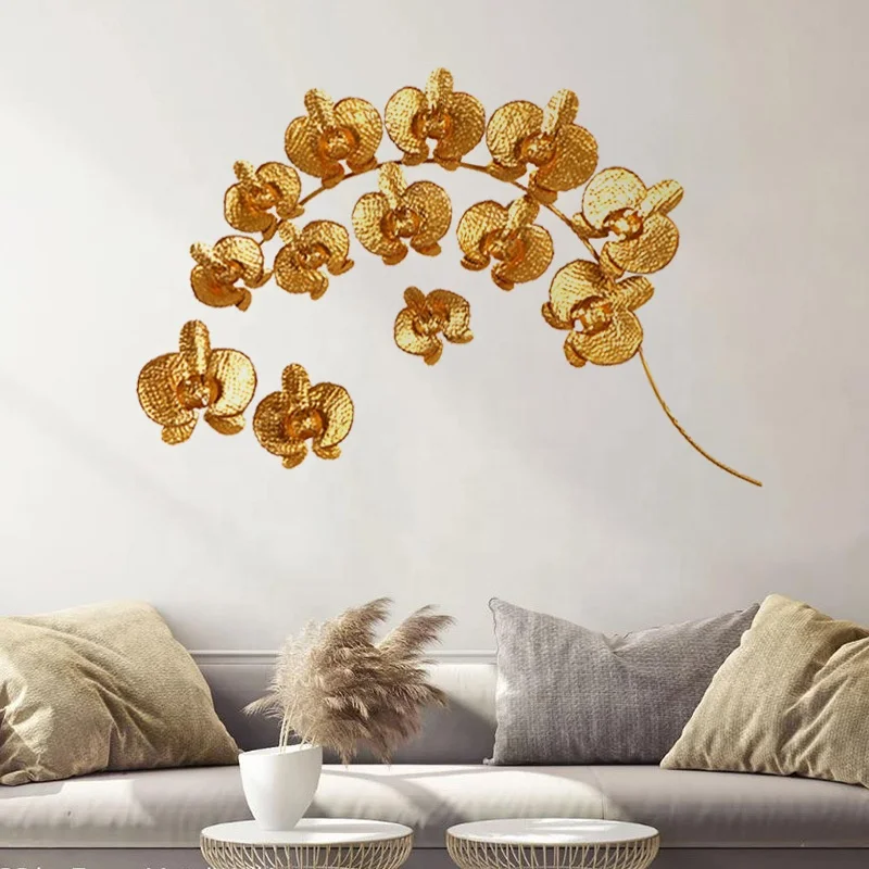 Light Luxury Modern Metal Orchid Design Wall Decor Golden Color For ...
