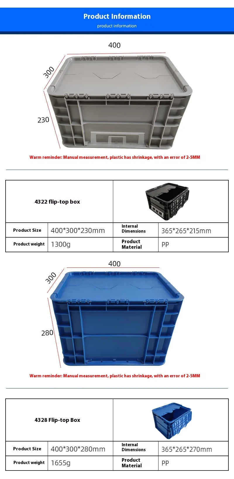 Flip-Top Plastic Containers Recyclable Anti-Static Parts Storage Boxes ...