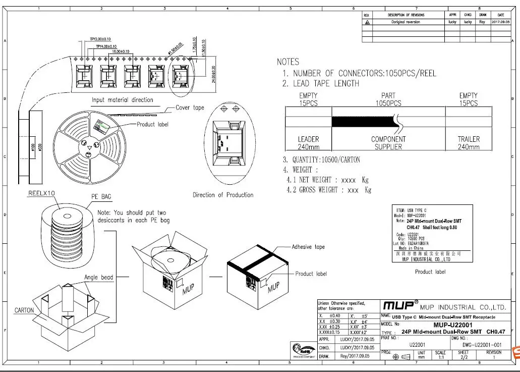 MUP-U22001 24PIN Mid-Mount Dual-Row SMT USB TYPE C Connector