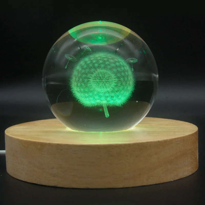 Modern 3D LED Night Light Luminous Base Beech Solid Wood Warm White ...
