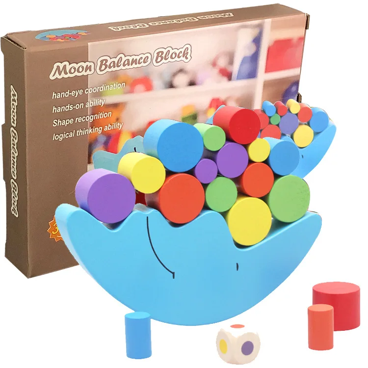 Blue Wooden Moon Balance Game Stacking Blocks Puzzle Games Balancing ...