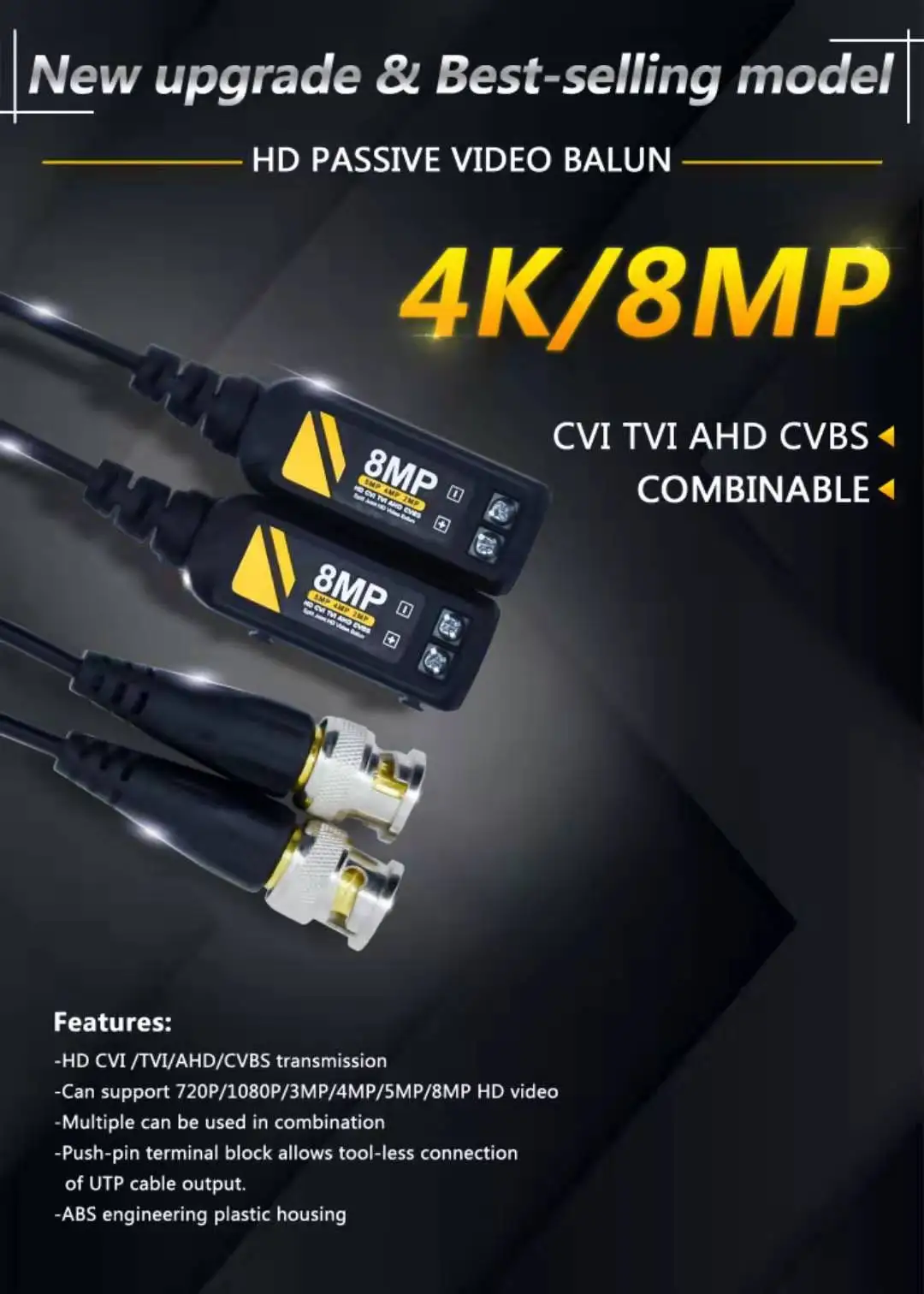 Cable trenzado de transmisión de vídeo pasivo Balun 5MP 1080P de 8MP HD ...