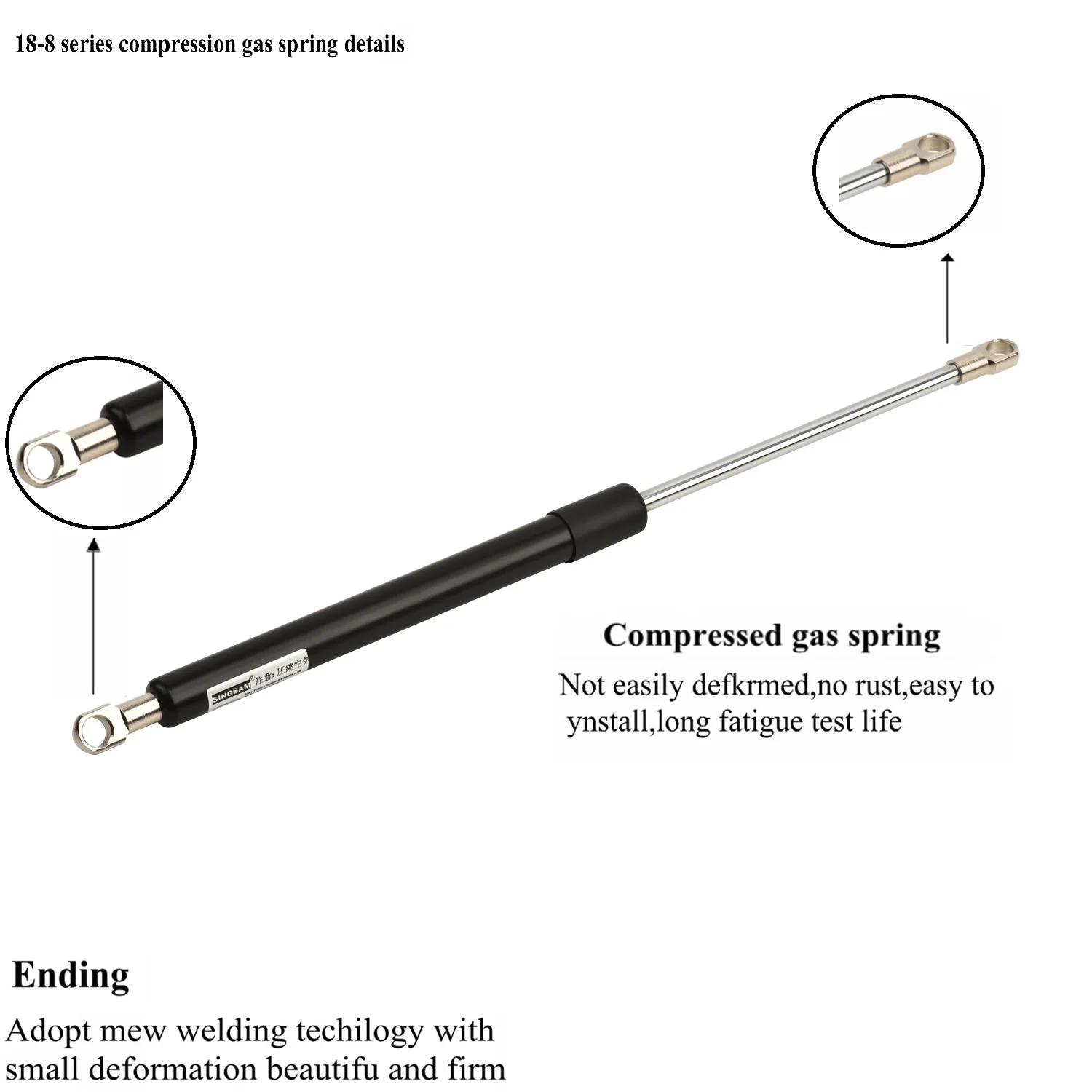 18-8 Series Compression Gas Springs for Industrial Use