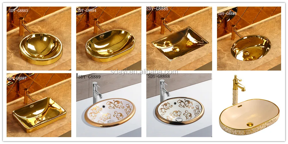 Ceramic Gold Color Wash Basin Bathroom Crocodile Design Luxury Golden ...