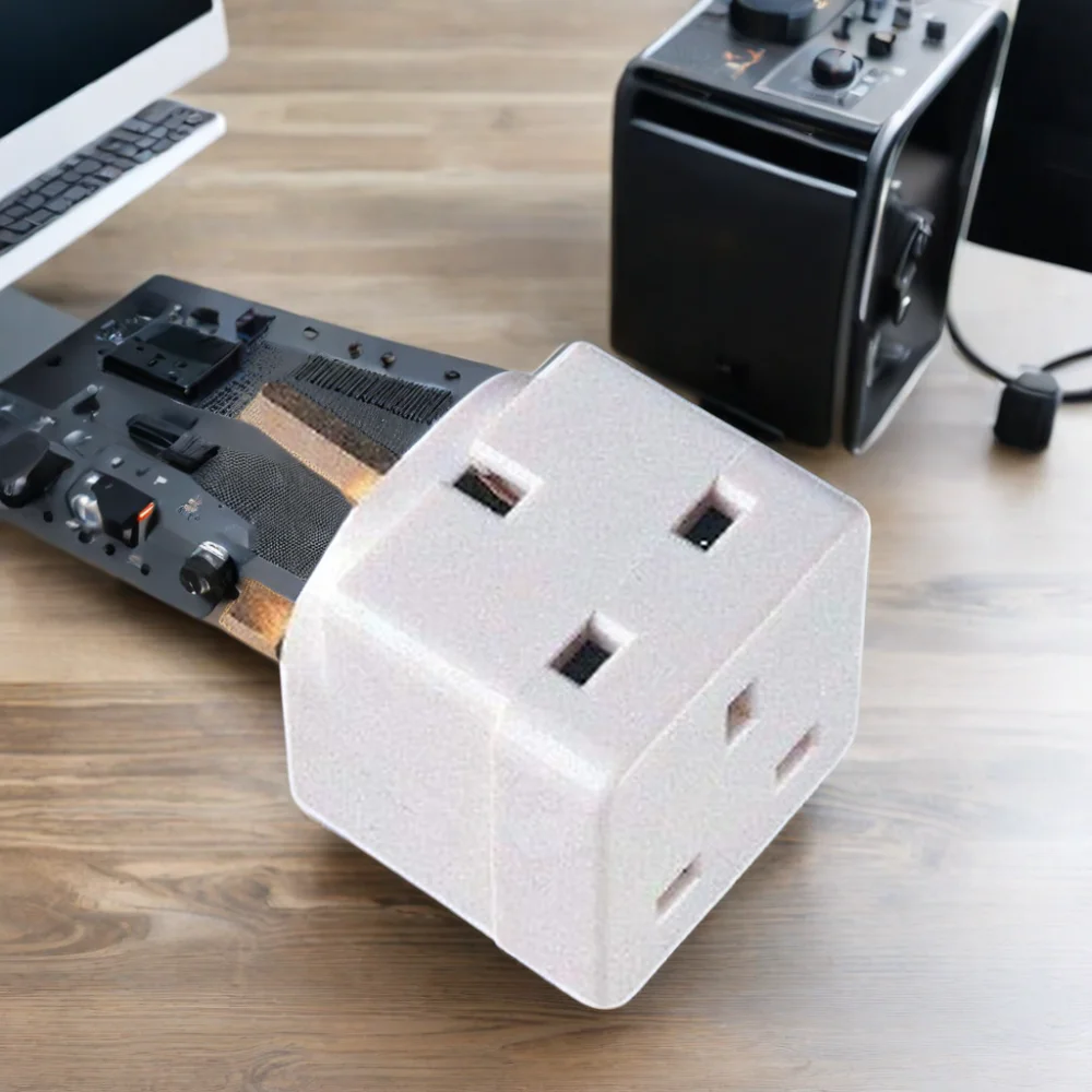 2 Way Metal Adapter - 3 Pin UK Socket Converter for EU, AU, US