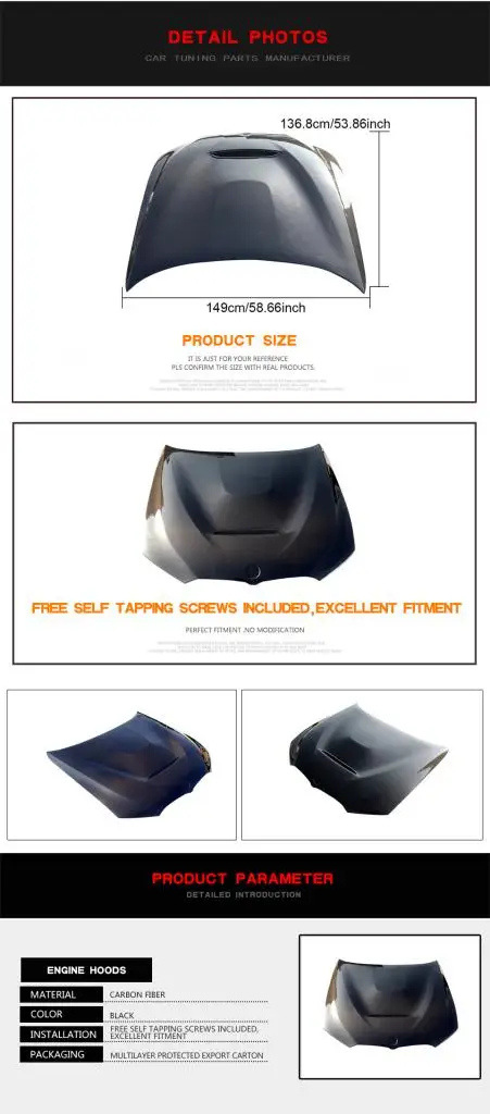 Carbon Fiber Auto Engine Hoods for BMW G20 G28 3 Series 2019-2020 ...