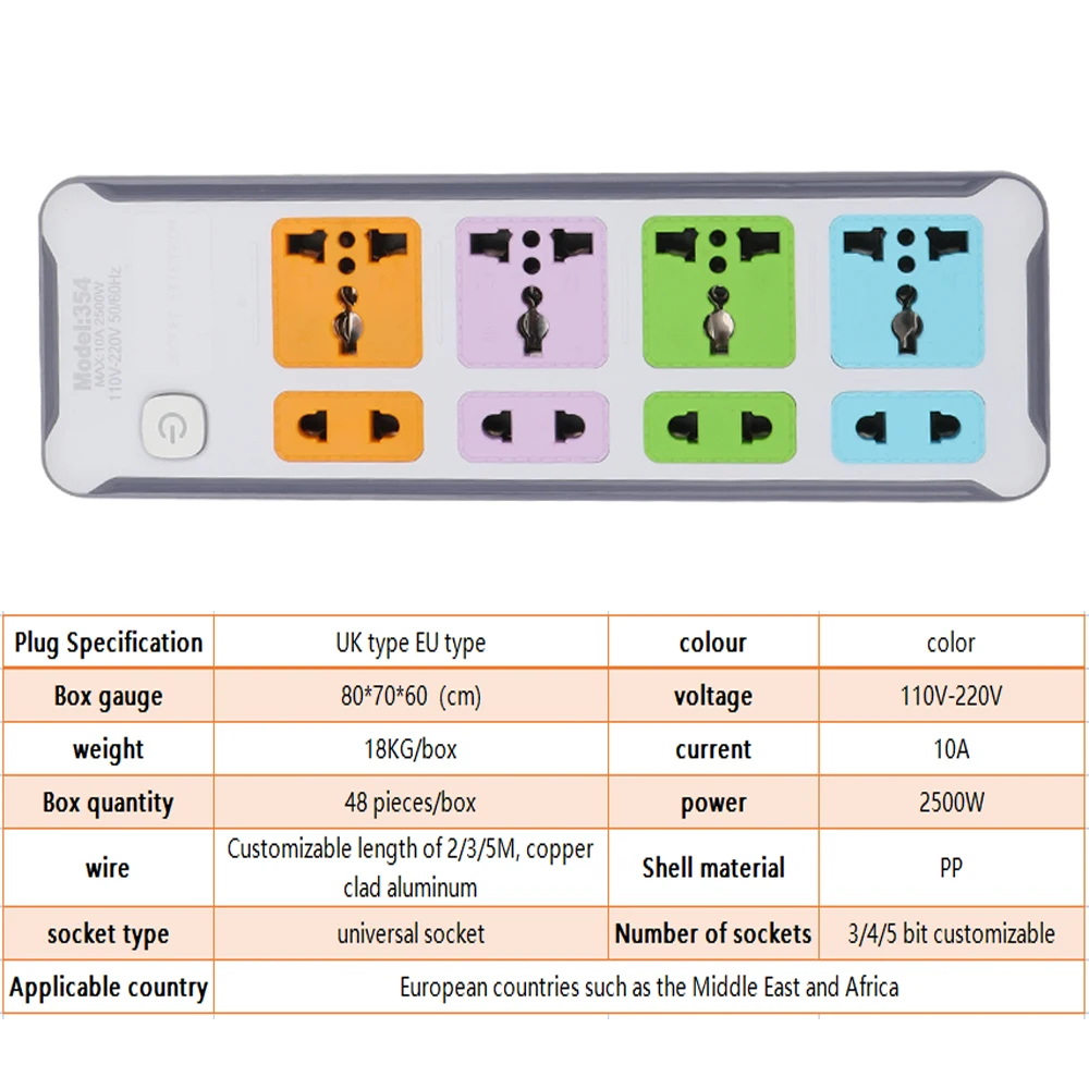 Wholesale 10A 2m 3m 5m Lead Cords USB Surge Protect Power Extension Socket