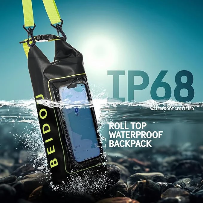 500D PVC Dry Bag 2L IP68 Waterproof Roll Top Backpack Phone Case for ...