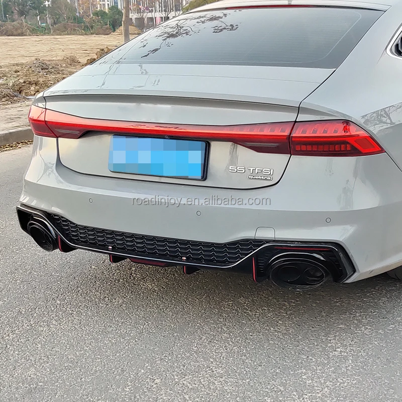 Car Bumper Rear Diffuser Rs7 Rear Diffuser With Tail Pipe Gross Black ...