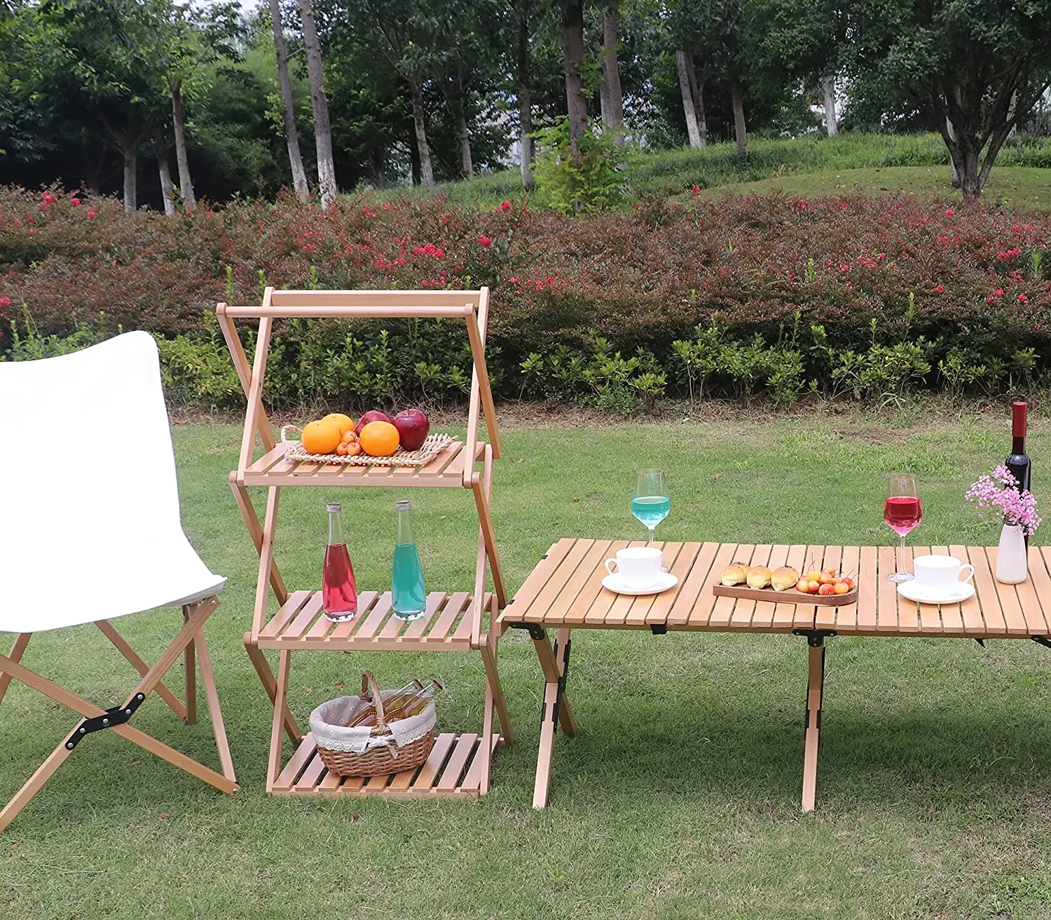 Picnic Table Folding Shelf- Bamboo Camping Table/shelf- Portable ...