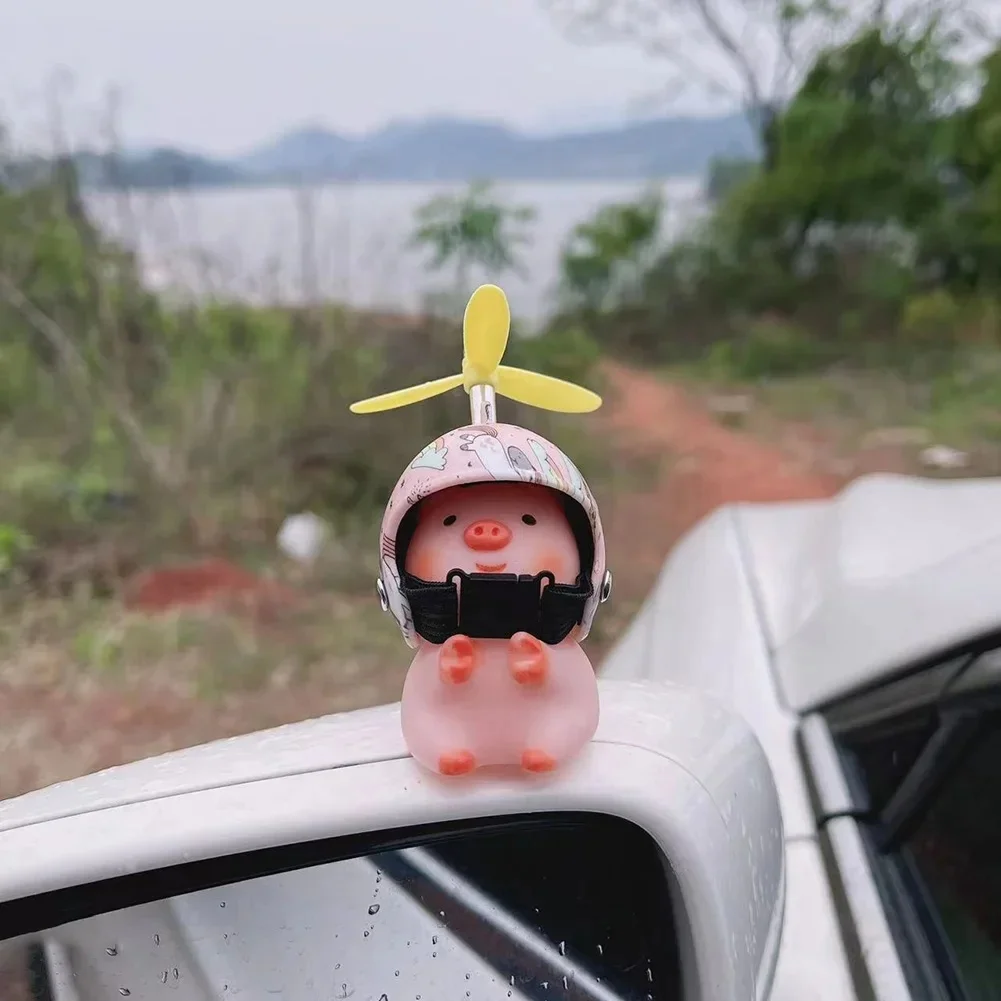 Car Pink Pig with Helmet Propeller - Cute Cycling Ornament