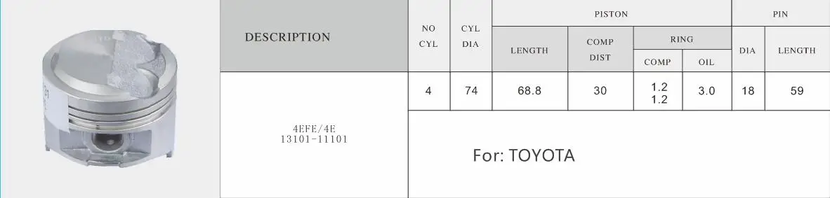 Hot Sale!! AUTO PARTS Engine Piston Kit for TOYOTAs 4EFE/4E 13101-11101 ...