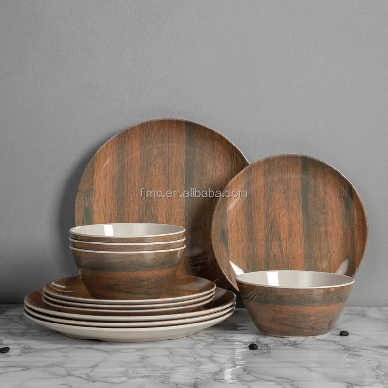 Wood Grain Look Melamine Table Ware - Perfect for Outdoor