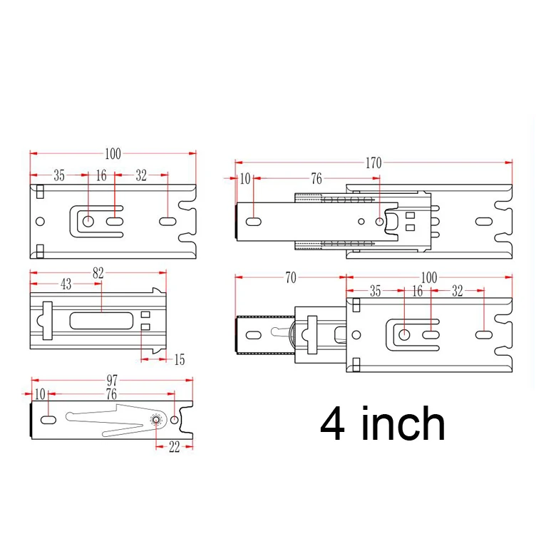 Mini Short Drawer Slides - Full Extension Guide Rail