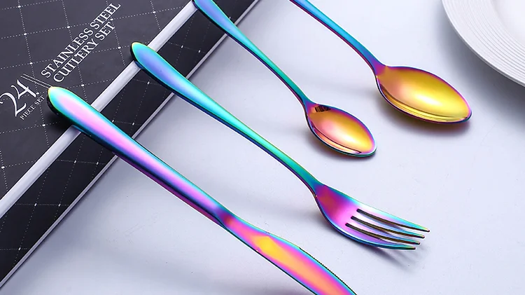 Colorful Utensils Silverware Set 24 Piece Stainless Steel Rainbow ...