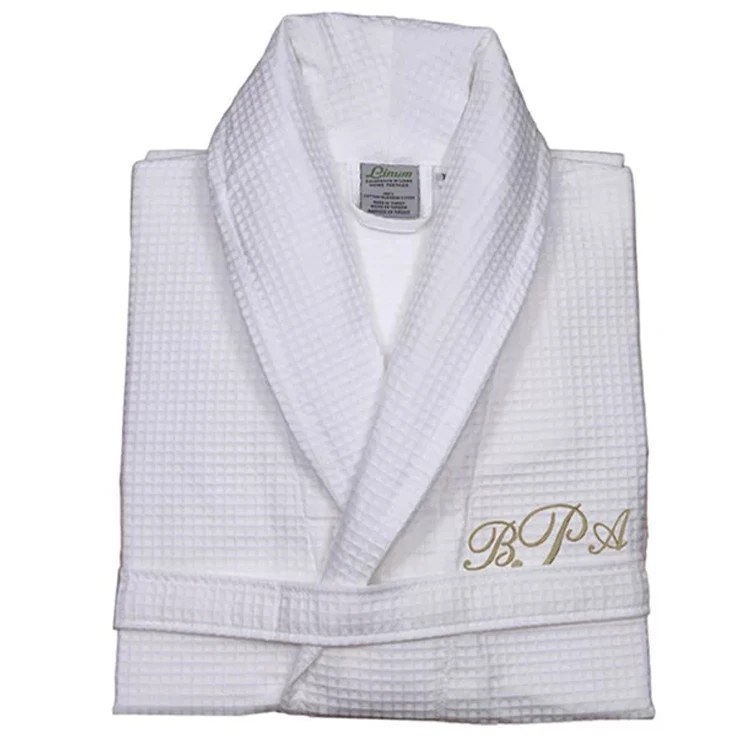 White Waffle Bath Robe,Luxury Long Cotton Waffle Bathrobe Spa Robe ...