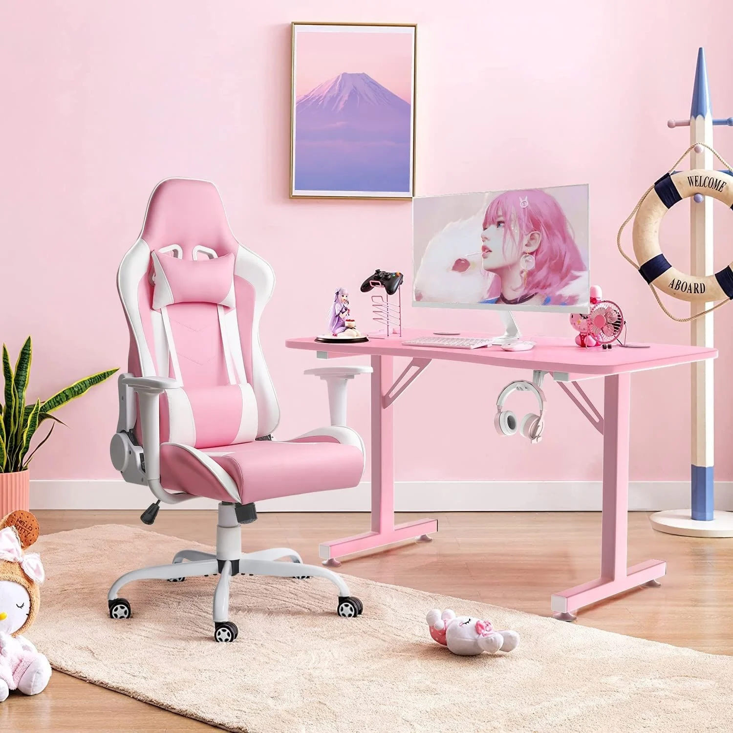 Alinunu Pink Cute Kawaii Gaming Chair For Girl Ergonomic Racing High ...