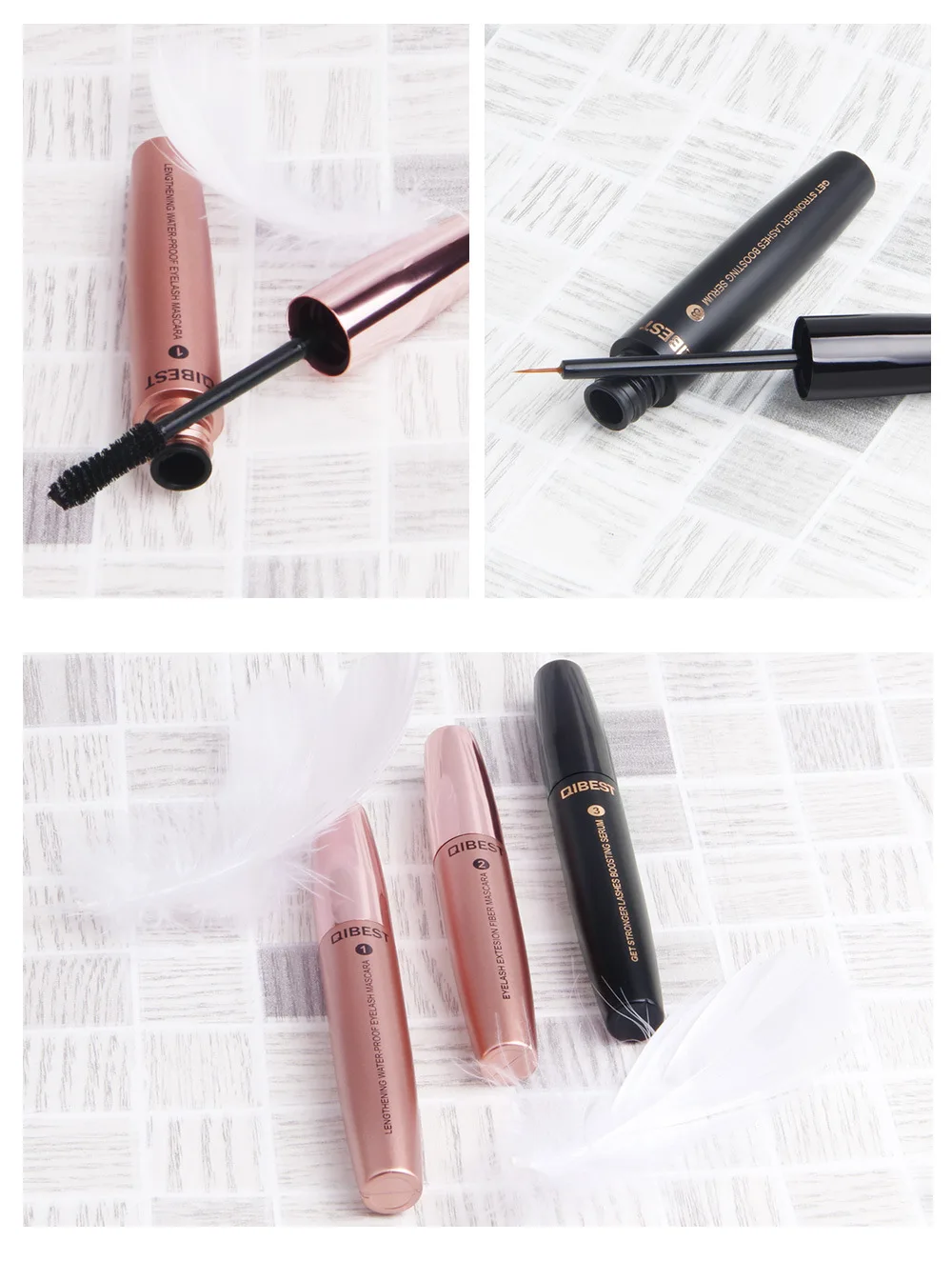 Qibest Eyes Makeup Eyelash Growth Serum 4d Fiber Lash Mascara Eyelash