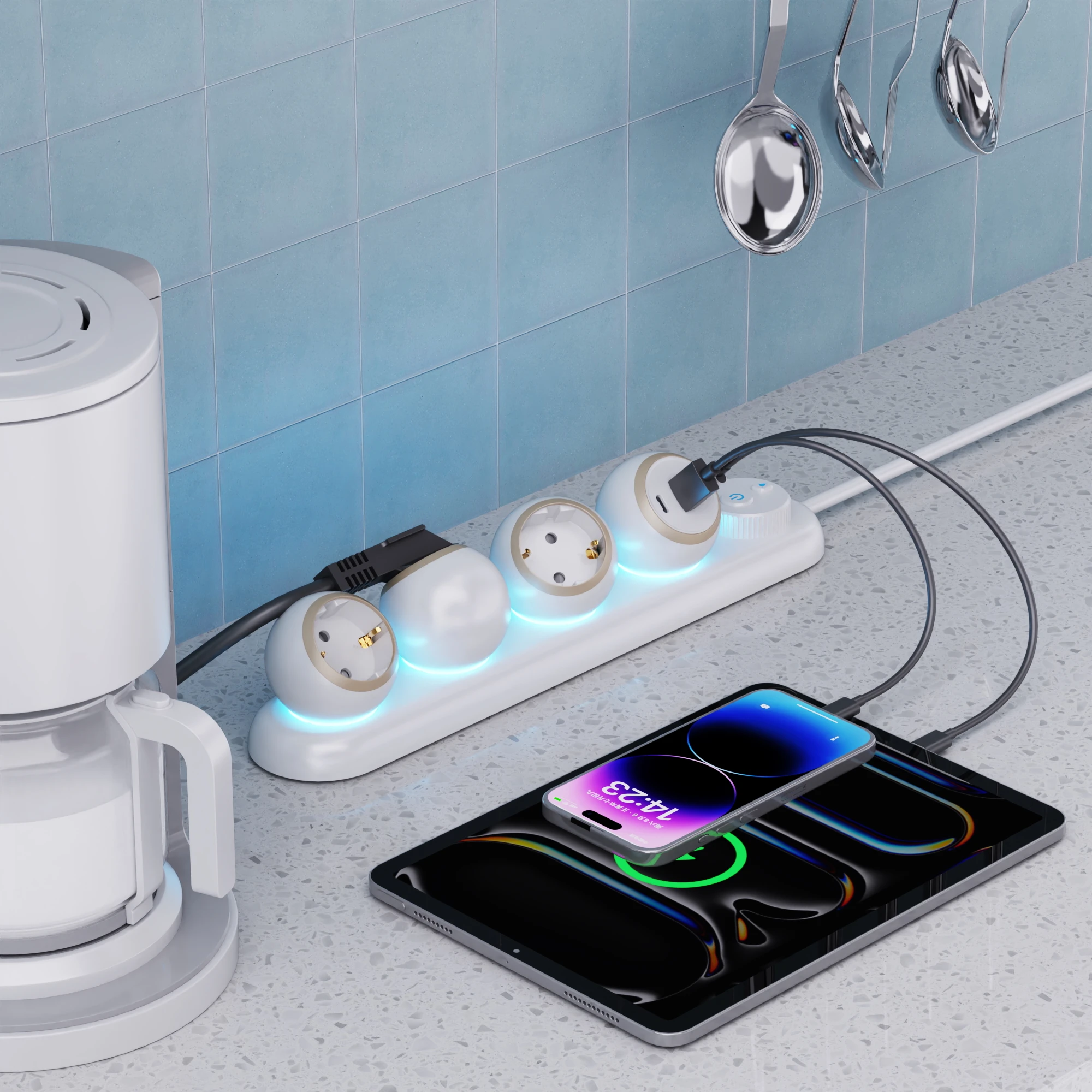 360 Degree Rotation Power Socket Tape Lights Convenient Desk Strip ...