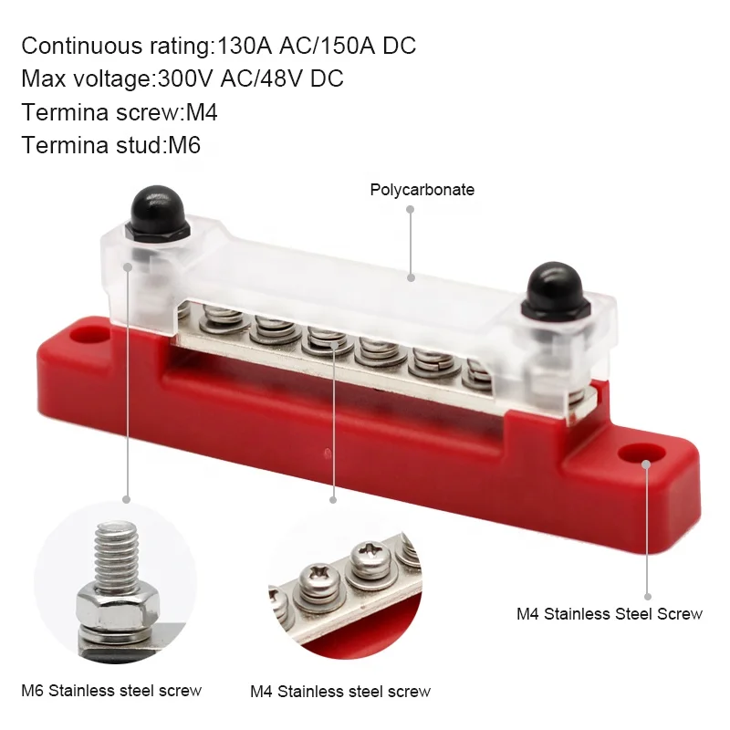 6 Terminal Battery Bus Bar - 150A Power Distribution Kit