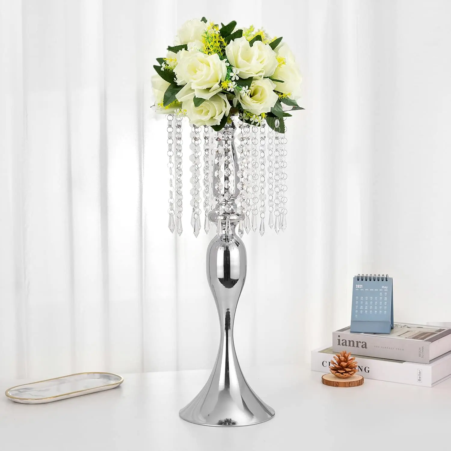 Sliver Metal Crystal Wedding Centerpiece Flower Vase Tall Wedding ...