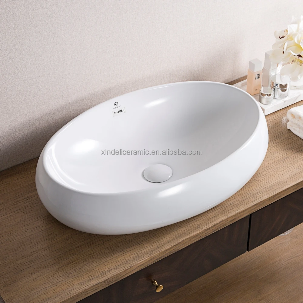 Lavabo Modern Ceramic Bathroom Sink Hand Wash Basin Oval Vessel Hotel ...