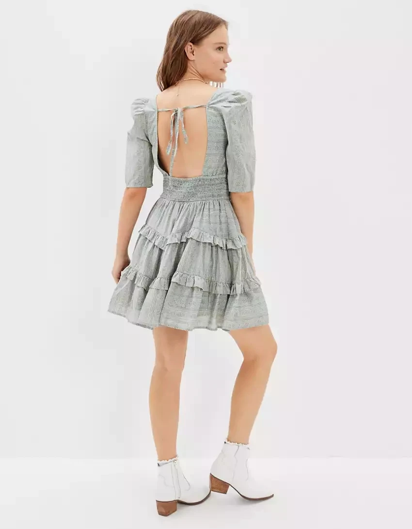 Hot Selling Customized Soft Woven Cotton Ruched Fit And Flare Mini