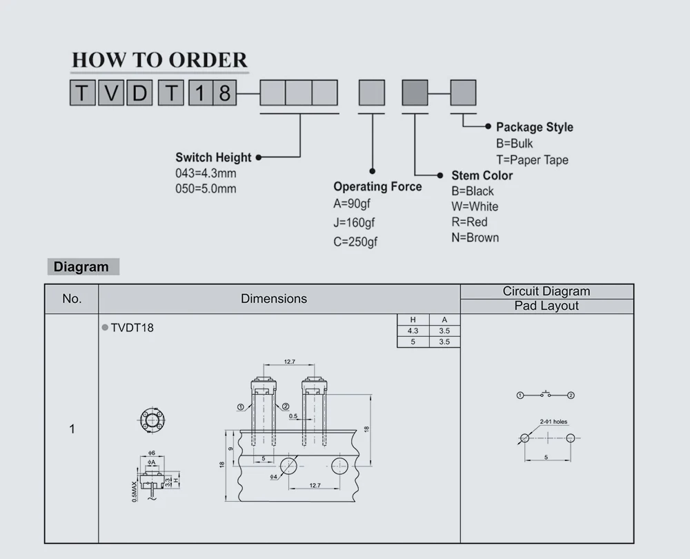 6X6 Round 2 Pin Tact Switch Tactile Push Button Switches Manufacturers ...