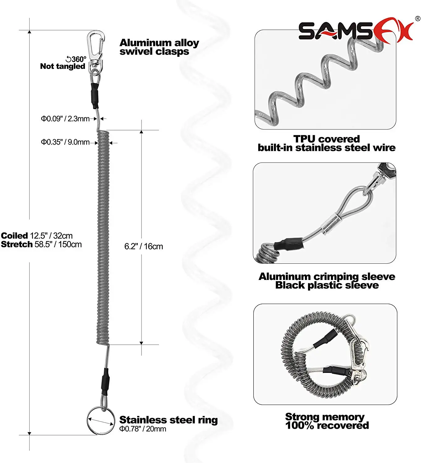 SAMSFX Fishing Dual Head Zinger Line Nippers Forceps Coiled Lanyard and ...