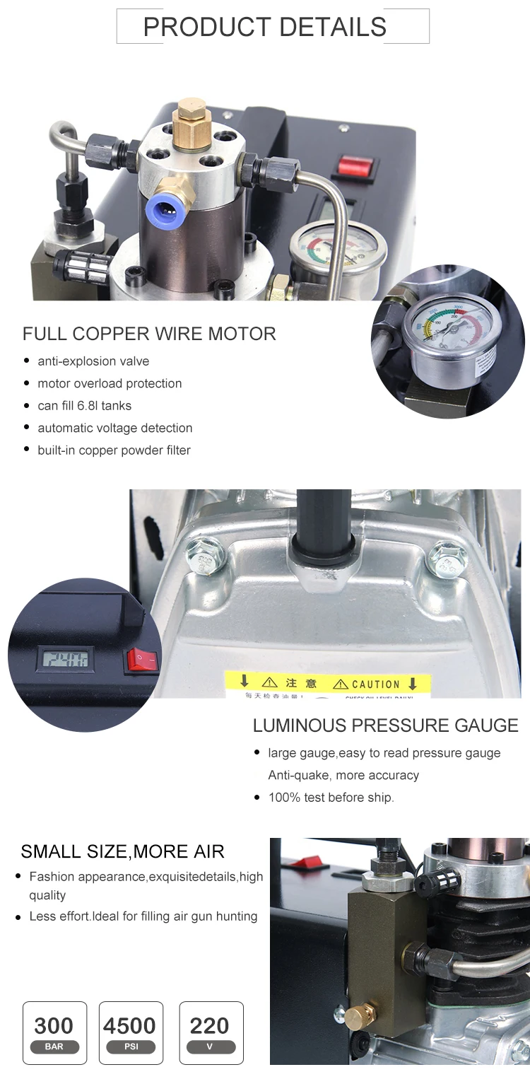 Auto Off Pcp High Pressure Air Pump Mini 220v 3 Cylinder Piston 1000 ...