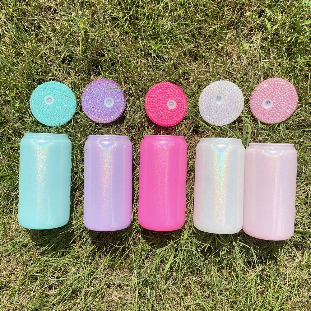 Holographic Shimmer Sublimation Glass Beer Can 16oz Glitter Rainbow ...